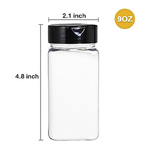 Bekith 16 Pack 9 Oz Plastic Spice Jars Bottles Containers with Black Cap – Perfect for Storing Spice, Herbs and Powders