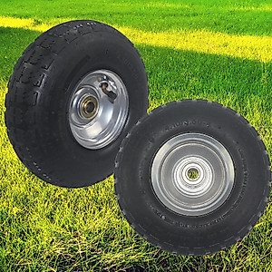 2 Packs 10" Heavy Duty Tire and Wheel, 4.10/3.50-4 Pneumatic Tire Solid Rubber Tire with 2.25" Offset Hub 5/8" Axle Bore Hole and Sealed Bearings for Gorilla Cart Tires/Dolly Wheels/Hand Truck Wheels