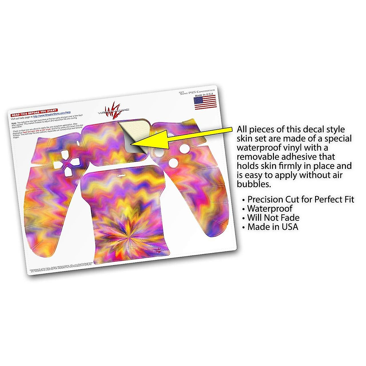 WraptorSkinz Skin Wrap compatible with Sony PS5 DualSense Controller Tie Dye Pastel (CONTROLLER NOT INCLUDED)