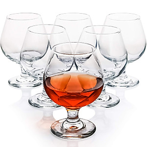 Brandy Snifters Glass Set of 6, 12 oz Classic Stemmed Cognac Glasses Glass Snifters Set Perfect for Scotch & Bourbon, Short Beer Tasting Glasses