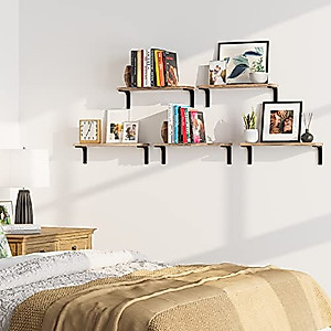 Wallniture Nola Floating Shelves for Wall Storage, Bookshelf Living Room Decor, Bathroom Organizer, 17" Wall Shelves for Bedroom, Kitchen Shelves Set of 5 Burnt Finish