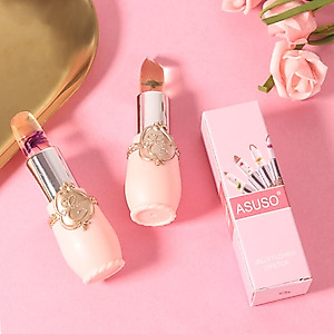 BINGBRUSH 2Pcs Color Changing Lipstick,Pink Crystal Flower Jelly PH Mood Long Lasting Labiales Lip Care Moisturizer Lip Balm Korean Magic Lip Gloss Lip Tinted Stain Makeup Set for Women