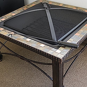 Hiland FTB-51161 Wood Burning Fire Pit w/Poker and Mesh Screen Lid, Large, Slate/Copper