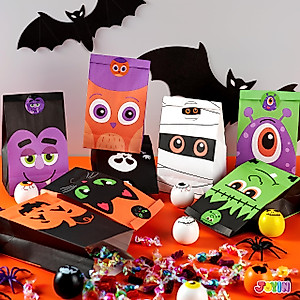 JOYIN 60 PCS Halloween Characters Paper Treat Bags, Trick or Treat Goodie Bags, Candy Bags with Stickers for Halloween Party Favor Supplies