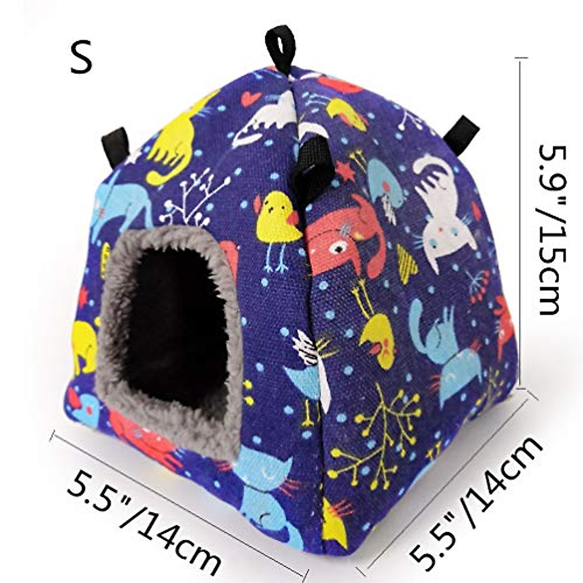 Bird Plush Hammock Parrot Hanging Snuggle Cave Happy Hut Tent for Parakeet Cockatiel Conure Lovebird Budgie Hamster Gerbil Rat Chinchilla Squirrel Cage (S, Blue Cat)