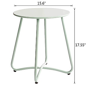 HollyHOME Small Round Patio Metal Side Snack Table, Accent Anti-Rust Steel Coffee Table for Garden, Modern Weatherproof Outdoor End Table, (H) 17.55" x(D) 15.60", Teal