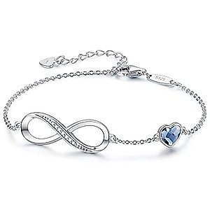 CDE Infinity Heart Symbol Charm Link Bracelet for Women 925 Sterling Silver Stainless Steel Adjustable Anniversary Jewelry Birthday Gifts for Women Wife Girlfriend Her