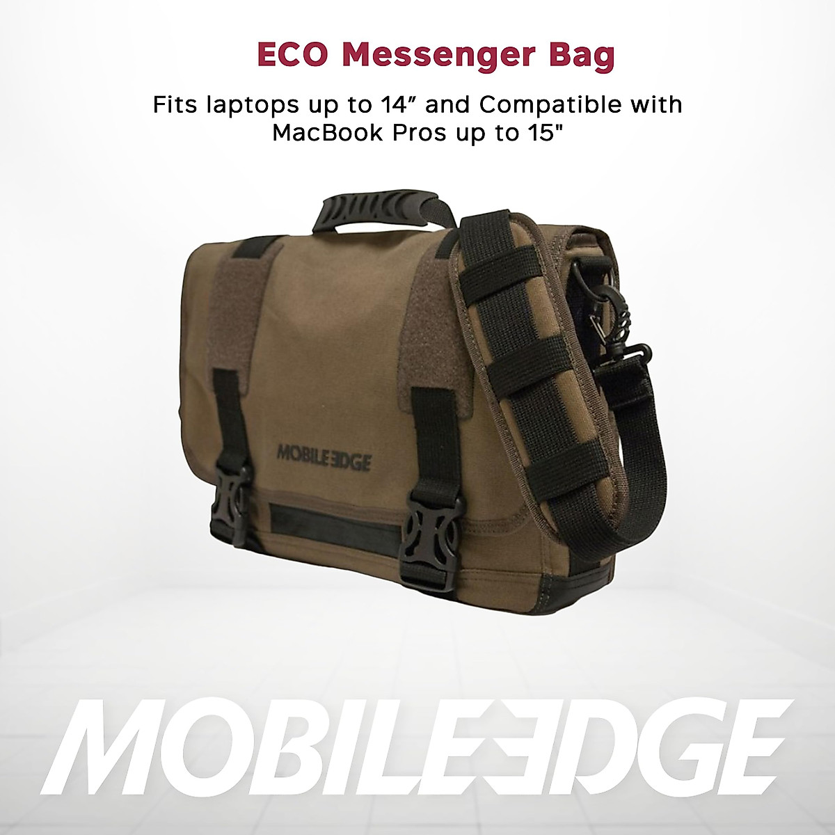Mobile Edge ECO Laptop Messenger Bag for Men and Women, Fits Up To 14 Inch Widescreen PCs, Compatible with MacBook Pro 15 Inch, Travel Computer Bag, Olive Green, MEUME9