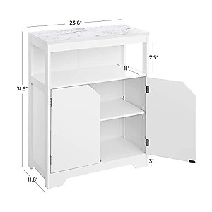 VASAGLE Bathroom Storage Cabinet, Floor Cabinet Cupboard, with Large Storage Capacity, Printed Marble-Like Pattern, Open Shelf, and Adjustable Closed Shelf, 23.6 x 11.8 x 31.5 Inches, White UBBC68WT