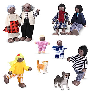 Skylety 10 Pcs Wooden Dollhouse Set of Mini People Figures Dolls Wooden Doll Pretend Play Figures Accessories for Pretend Dollhouse Toy(Stylish Style)