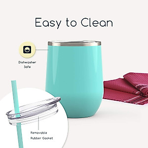 Maars Bev Stainless Steel Stemless Wine Glass Tumbler with Lid, Vacuum Insulated 12 oz Cup | Spill Proof, Travel Friendly, Fun Cocktail Drinkware - Mint