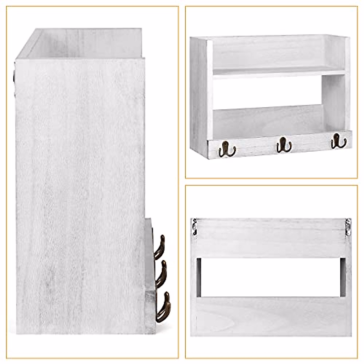Wall Mounted Bathroom Shelf with Towel Rack 2-Tier Rustic Floating Shelves Towel Holder with 3 Hooks, Bathroom Organizer Shelves for Bathroom, Office, Living Room, Bedroom, Kitchen