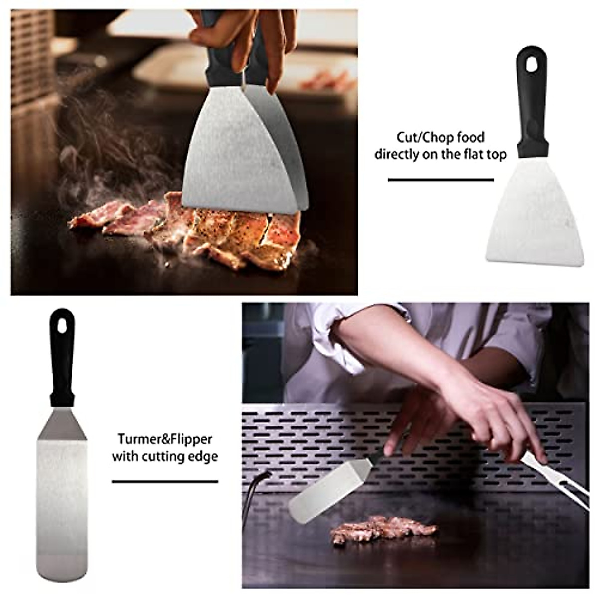 Stolix 29Pcs Stainless Steel Griddle Accessories Kit for Blackstone and Camp Chef Grill BBQ Spatula Set with Carry Bag 100Pcs Bamboo Skewers