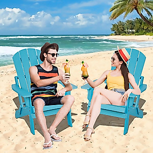 SUPER DEAL Set of 2 Folding Adirondack Chair Plastic Weather Resistant Patio Chairs Outdoor Accent Furniture Fire Pit Lounge Chairs for Yard, Garden, Patio 380lb Weight Capacity - Blue