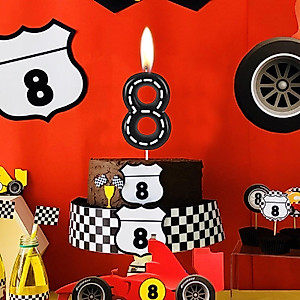 ZHIHUI Birthday Candle Racing Cars Themed Birthday Party Decoration, Black and White Line Happy Birthday Cake Candle, Boys Girls Kids Birthday Cake Topper Reunions Theme Party Supplies (Number 4)