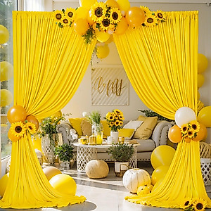 Yellow Backdrop Curtain for Parties Wrinkle Free Lemon Yellow Photo Curtains Backdrop Drapes Fabric Decoration for Birthday Party Wedding Baby Shower 5ft x 7ft,2 Panels