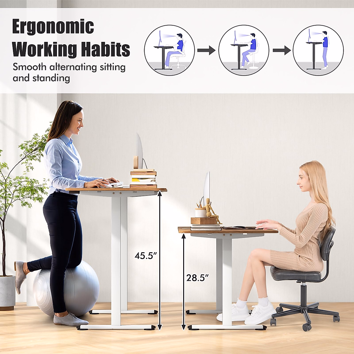 Tangkula 55 x 28 Inch Large Electric Standing Desk, Height Adjustable Sit to Stand Desk with Powerful Motor & Anti-Collision Design, Ergonomic Stand Up Workstation with Metal Frame, Home Office Desk