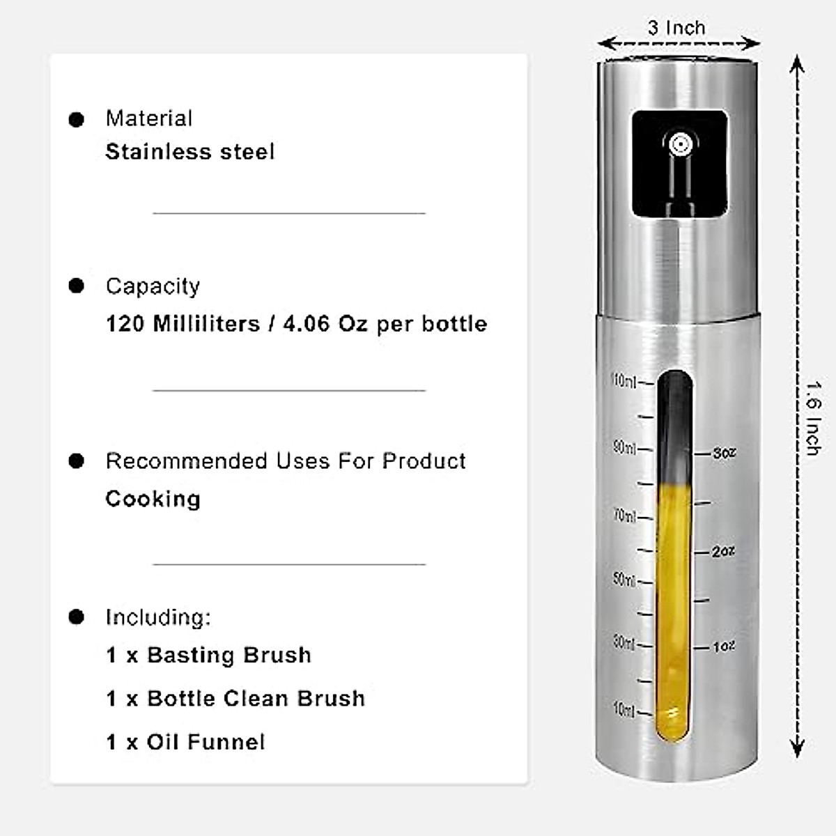 ZOBOOFIL Oil Sprayer for Cooking, 120ml Olive Oil Spritzer Sprayer Bottle, Premium Oil Sprayer Mister, Kitchen Gadgets Accessories Widely Used for Salads, Barbecues, Kitchen Baking, Grilling