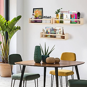 ZCO Floating Nursery Book Shelves for Wall Set of 3, 24 Inch Wall Mounted Wood Book Shelf for Living Room, Bedroom Decor, Kitchen Spice Rack, Small Farmhouse, Natural