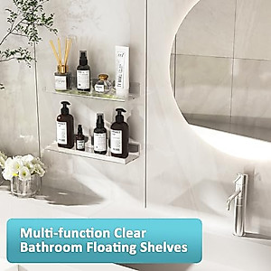 Albumgit 3 Pack Acrylic Wall Shelves, Self-Adhesive 15" Clear Floating Shelf Wall Mount, Invisible Kids Bookshelf, Display Storage Wall Ledge Shelves for Home Decoration and Organization