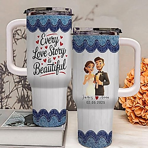 Custom 40oz Tumbler with Handle – wedding selfie-Personalized Couple Gift for Anniversary Wedding Gift, Birthday, Mother's Day, Valentine’s Day XagDx6