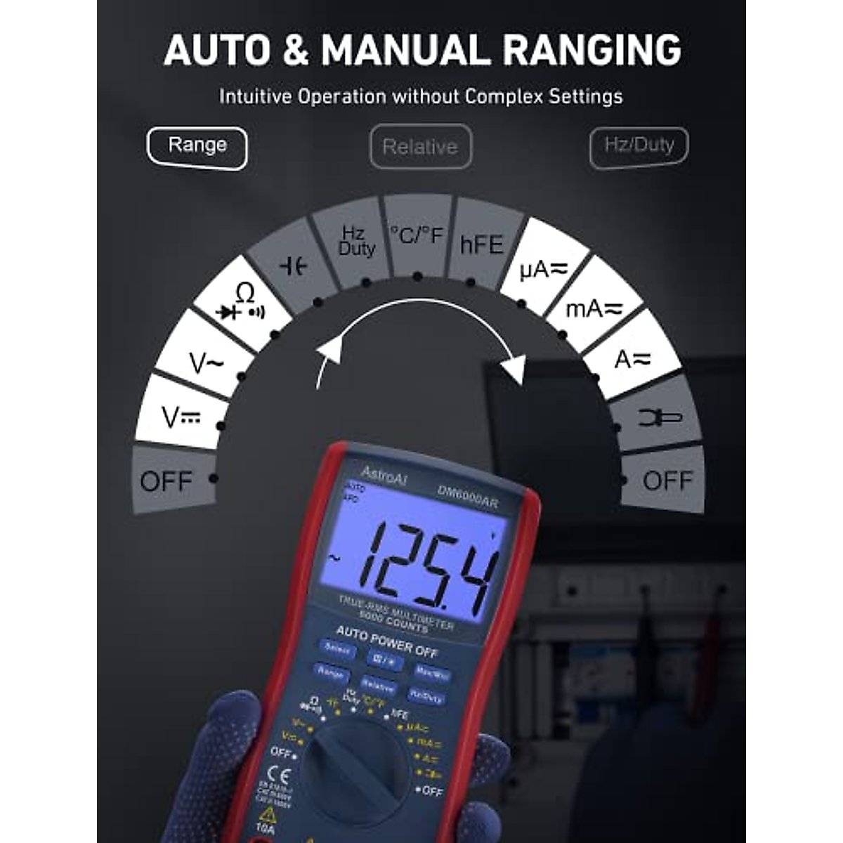 AstroAI Digital Multimeter and Analyzer TRMS 6000 Counts Volt Meter Ohmmeter Auto-Ranging Tester; Accurately Measures Voltage Current Resistance Diodes Continuity Duty-Cycle Capacitance Temperature