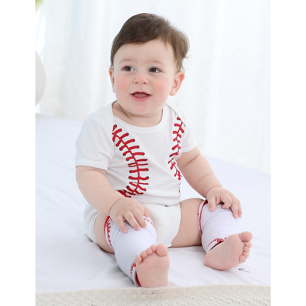 COSLAND Baby Baseball Outfit Infant Boys Cotton Bodysuit, White, 3-6 Months