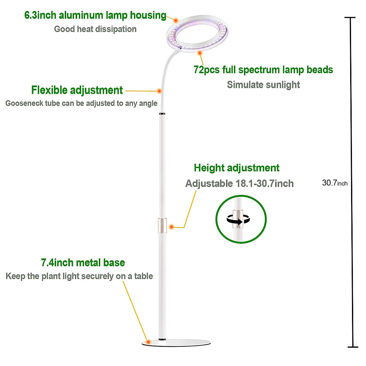 yadoker Plant Grow Light for Indoor Plant,Desk LED Grow Light,Height Adjustable,Automatic Timer with 8/12/16 Hours,10-Level Brightness,Ideal for Small Plant Grow