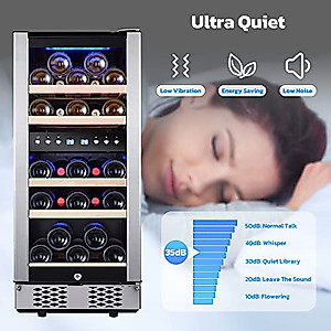 Zevemomo 30 Bottle Wine Fridge 15" Dual Zone Refrigerators Cooler with Upgraded Compressor Digital Memory Temperature Control, Low Noise Glass Door, Black