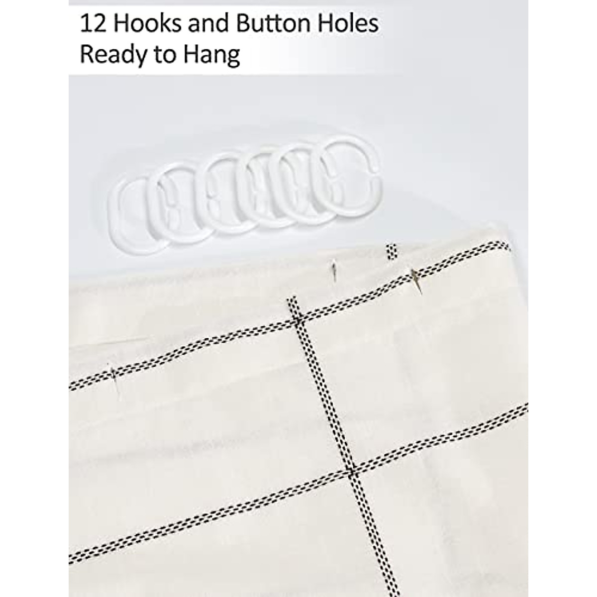 SUMGAR Cotton Shower Curtain Boho Farmhouse Shower Curtains for Bathroom with Tassels & Hooks, White Fabric Grey Checkered Bohemian Fringe Shower Curtain Set, 72" x 72"