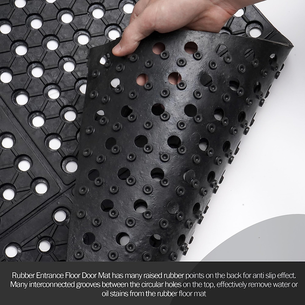 uyoyous Rubber Floor Mat with Drainage Holes 83"x35" Commercial Grade Grease Resistant Anti-Fatigue Rubber Floor Mat with Non-Slip Backing Heavy Duty Floor Mat for Industrial Kitchen