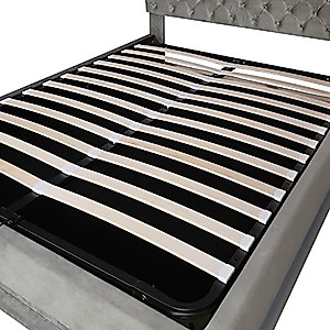 OPTOUGH Queen Size Storage Upholstered Platform Bed Frame with Adjustable Tufted Headboard and LED Light, Gray