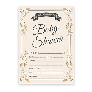 Simple-Glee Baby Shower Invitations Kit - 25 Gender Neutral Rustic Invites, Prediction and Advice Cards, Diaper Raffle Tickets - comes with Envelopes