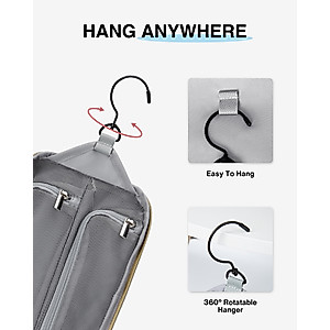 BAGSMART Travel Toiletry Bag, Toiletry Bag for Women and Men with Hanging Hook, Water-resistan Dopp Kit Door Room Essentials Makeup Cosmetic Bag, Shaving Bag Organizer for Traveling, Camping Khaki