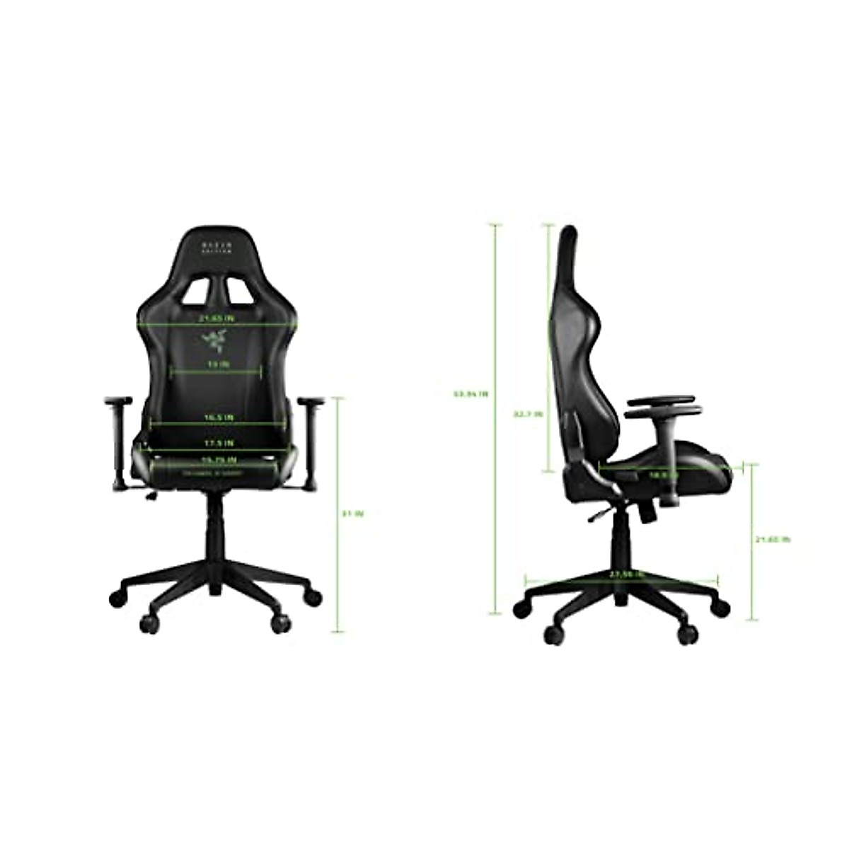 Tarok Essentials - Razer Edition Gaming Chair by Zen - Razer Chair Gaming - Video Game Chairs - Lime Green Gaming Chair - PC Gaming Chair Black Office Desk Chair Adult Leather XL Lumbar Support Gamer