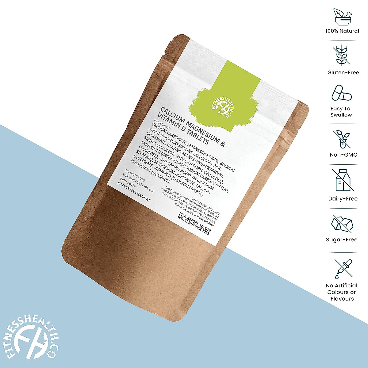 Fitness Health Calcium Magnesium & Vitamin D Tablets - Calcium and Vitamin D Tablets - Vegan Vitamins Supplement - Non-GMO and Gluten Free