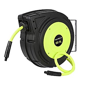 Flexzilla Retractable Enclosed Plastic Air Hose Reel, 3/8 in. x 50 ft., Heavy Duty, Lightweight, Hybrid, ZillaGreen - L8250FZ