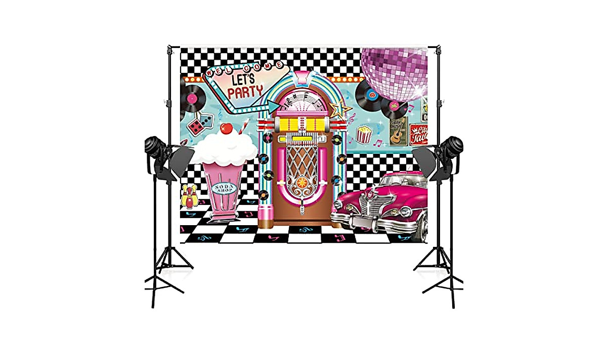 Maijoeyy 7x5ft Retro 50s Rock 'n' Roll Backdrop for Parties