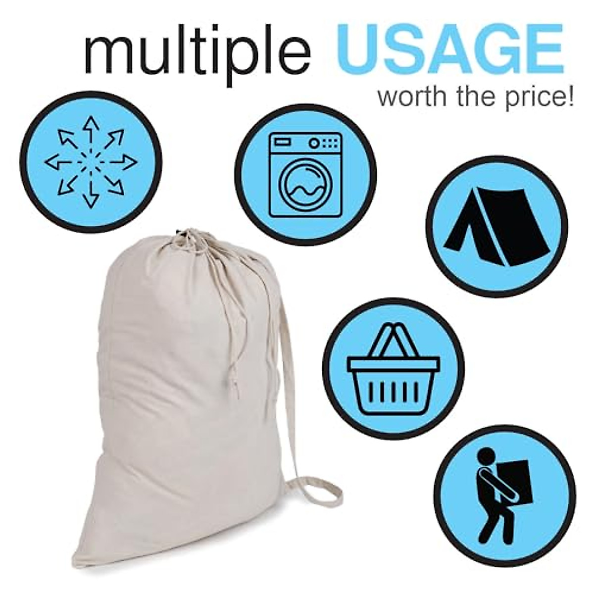 Foreign Punks Extra Large Natural Cotton Laundry Bag 22 x 28 (56CMX71 CM) Pack of 1 Natural