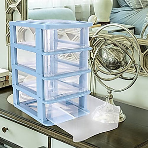 DOITOOL Four- Layer Storage Drawers- Transparent Plastic Drawers Organizer- Multifunction Plastic Drawers Kitchen Pantry Storage Cabinet for Kitchen, Bathroom, Vanity, Desk ( Blue )
