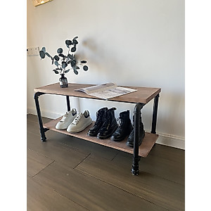 MEYRUOXI Entryway Bench, Shoe Bench with Solid Wood Planks and Industrial Metal Pipes, Shoe Rack Bench Seat for Entryway Hallway Living Room, Indoor Rustic Seat, 41 Inch