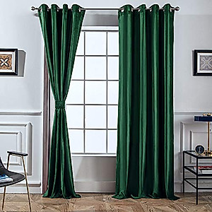 Melodieux 100% Blackout Velvet Curtains for Bedroom Living Room - Super Soft - Thermal Insulated Drapes with Black Liner, 52 by 84 Inch, Green (2 Panels)