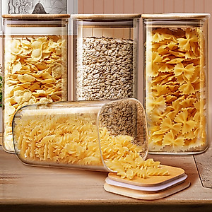 HomArtist Square Glass Jars with Bamboo Lids 53 FL OZ [Set of 4], Glass Canisters with Airtight Lid, Glass Food Storage Containers for Pasta, Cereal, Coffee, Flour, Sugar, Best for Kitchen & Pantry