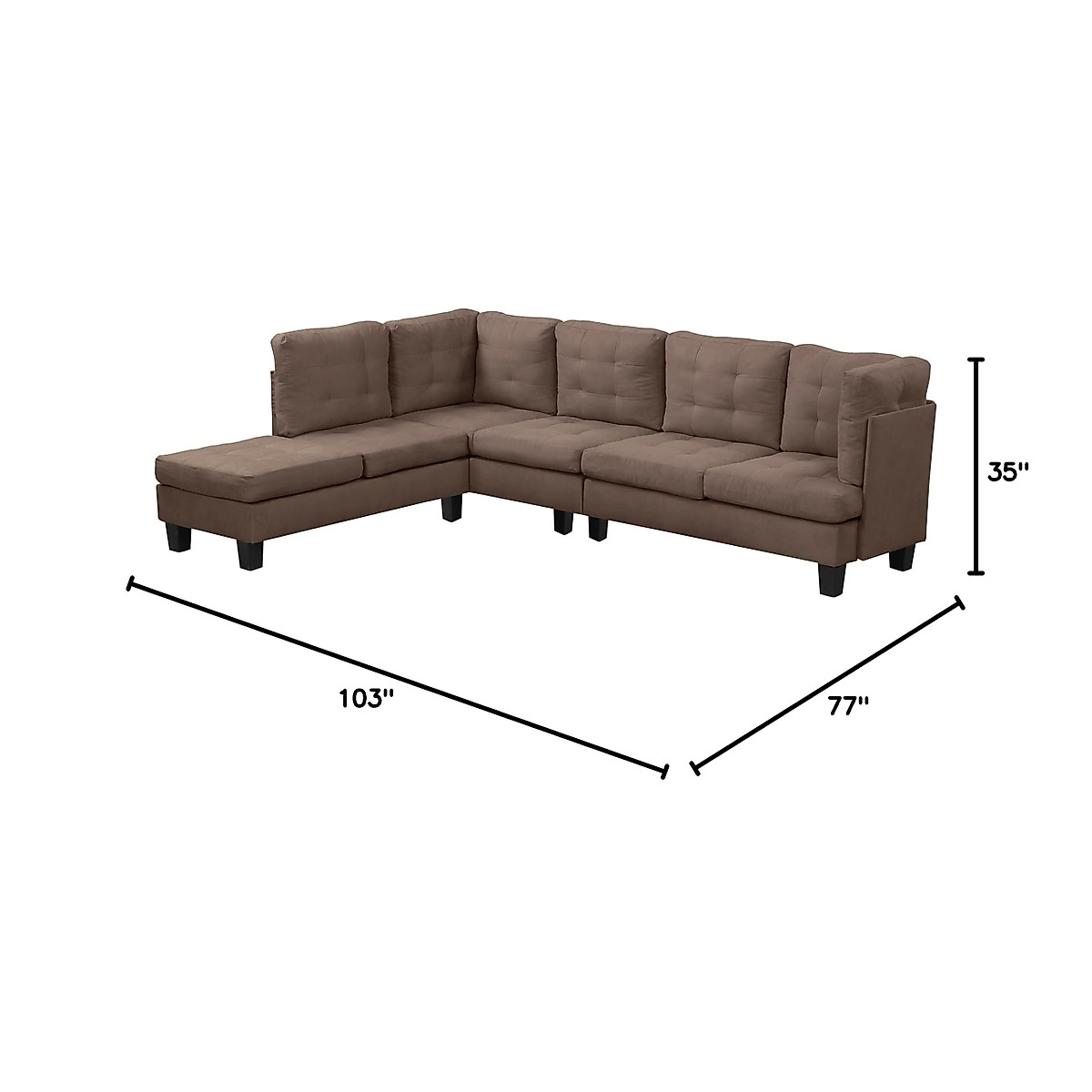 Casa Andrea Milano Modern Reversible Sectional Sofa Couch with Chaise,Brown, Large