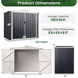 Goplus 6.8 x 3.8 FT Metal Outdoor Storage Shed, Snap-on Structures for Efficient Assembly, All-Weather Color Steel Utility Storage House w/Lockable Door, Bike Tool Sheds for Garden Yard Lawn Patio