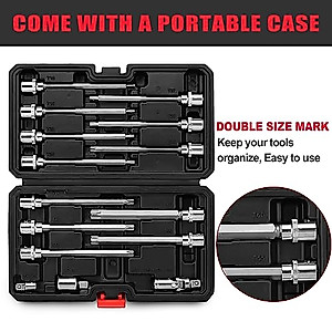 RIMKOLO 3/8" Drive Extra Long Torx Bit Socket Set,15-Piece T10-T60 Star Bit Socket Set S2 Alloy Steel Torx Bit 4.6" Length