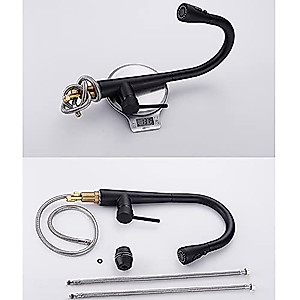 Kitchen Sink Faucet for Bar Farmhouse Commercial, Pull Out Kitchen Tap, Single Handle Kitchen Faucet Mixer, Single Hole 360 Rotate Copper Chrome/Black Swivel Sink Mixer Tap (Color : Black)