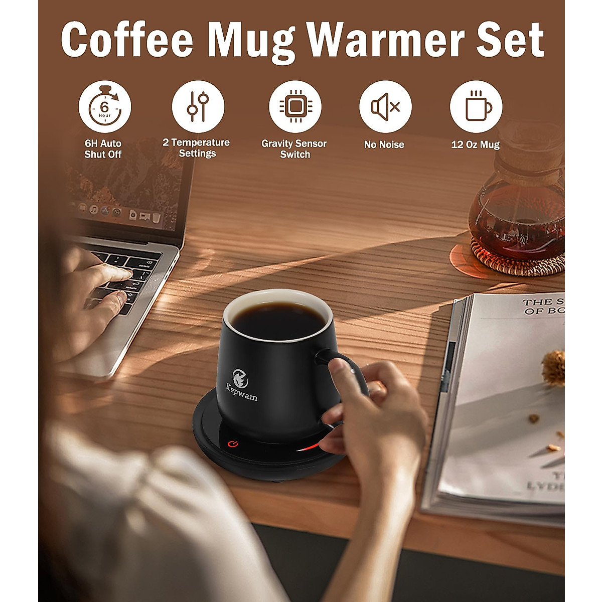 Coffee Mug Warmer & Mug Set with 2 Temp Settings, Coffee Lovers Present for Women Men, Coffee Cup Warmer with Auto Shut Off, Coffee Warmer for Christmas Day, Birthday, Valentine's Day Present
