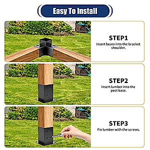 Nrspp Pergola Bracket，4x4 Pergola Kit 3-Way Right Angle Corner Bracket with Black Powder Coated,Woodwork DIY Pergola Kit & Post Base Brackets for Gazebos, Patio Pergolas(Actual: 3.5"x3.5") 4 Set