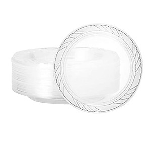 BESTYTY 40-Pack Clear Plastic Plates - 6-Inch Microwave Safe Plastic Plate - Disposable Clear Plates for Party, Wedding Dessert Plates, Catering Disposable Plates, Food Service Supplies